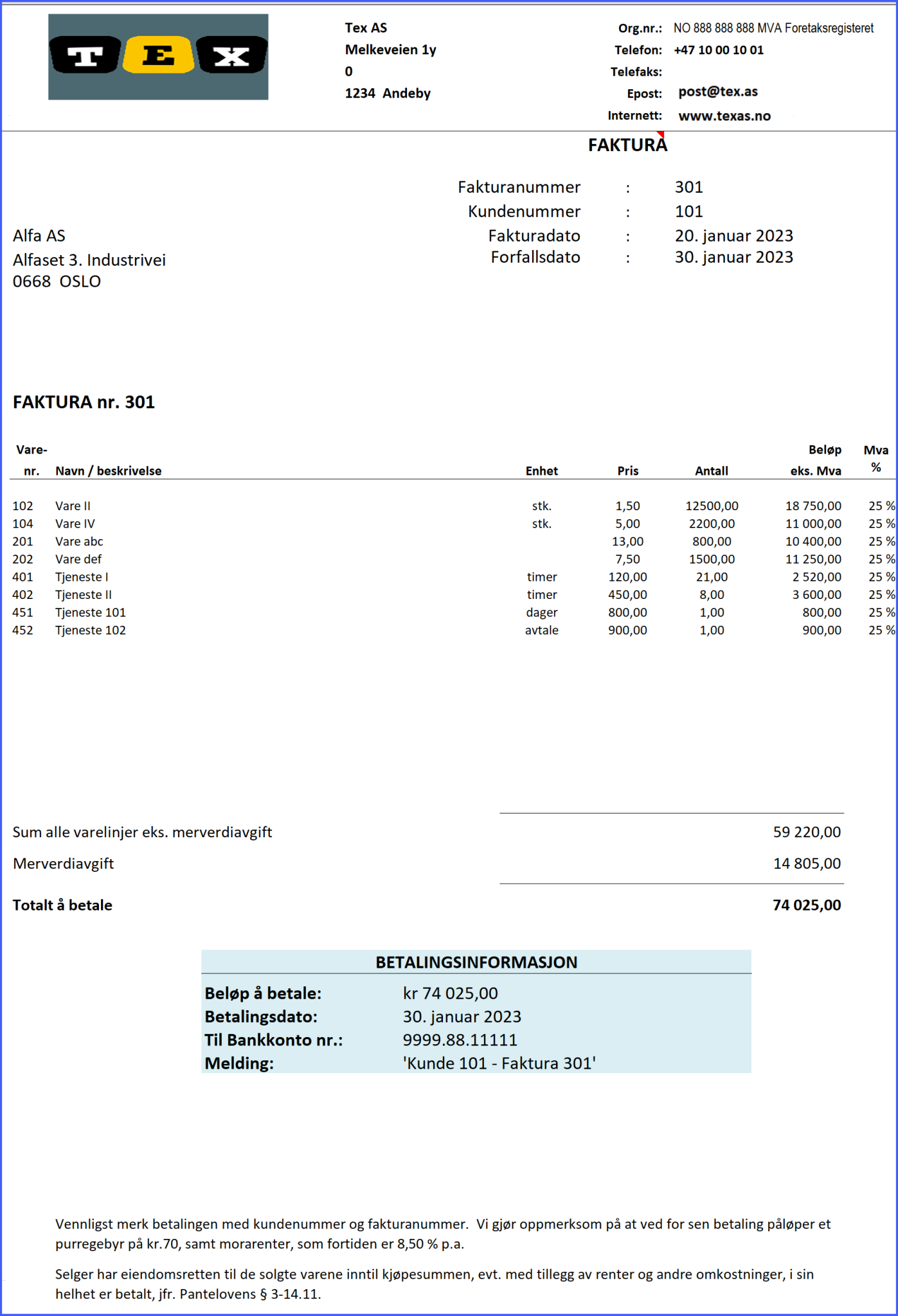 Excelbasert fakturasystem - Regnskap